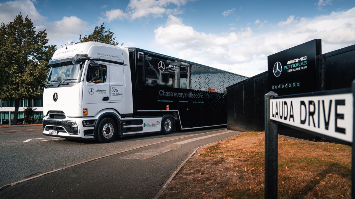 Mercedes' fully-electric eActros 600 HGV plays role in F1 logistics
